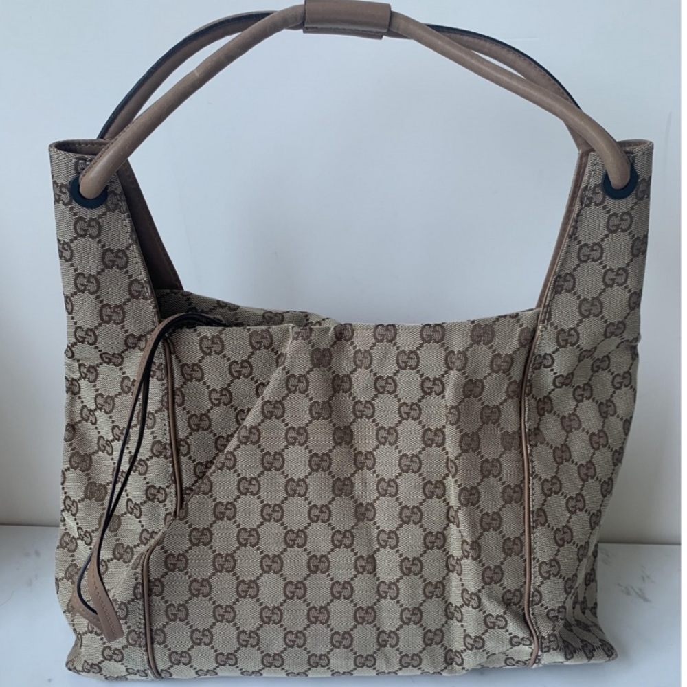 100% Verified Authentic Gucci Logo Canvas Tote - Gem